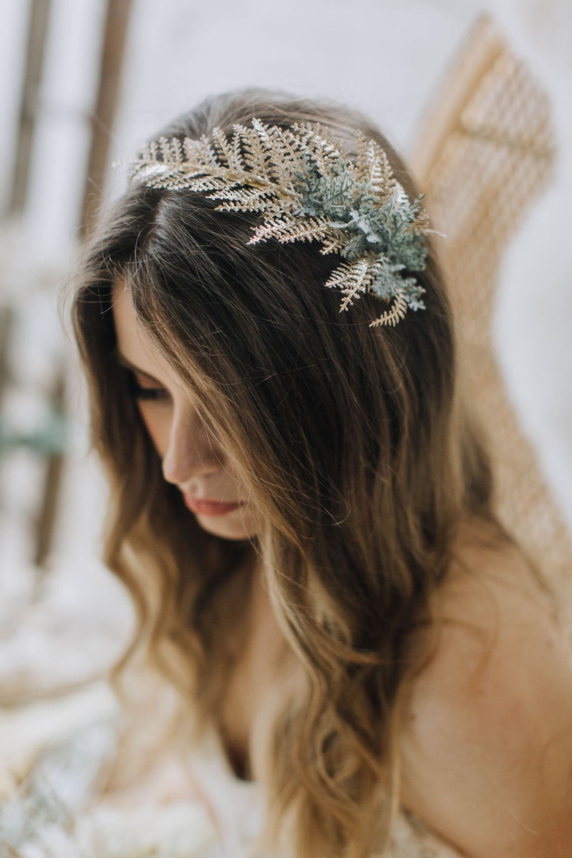 Gold Leaf Hairband With Fern Statement Gold Fern Headpiece - Etsy
