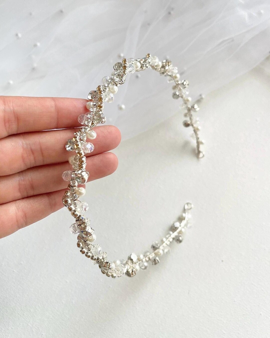 Simple Bohemian Bridal Headpiece | Pearl and Crystal Wedding Hairpiece ...