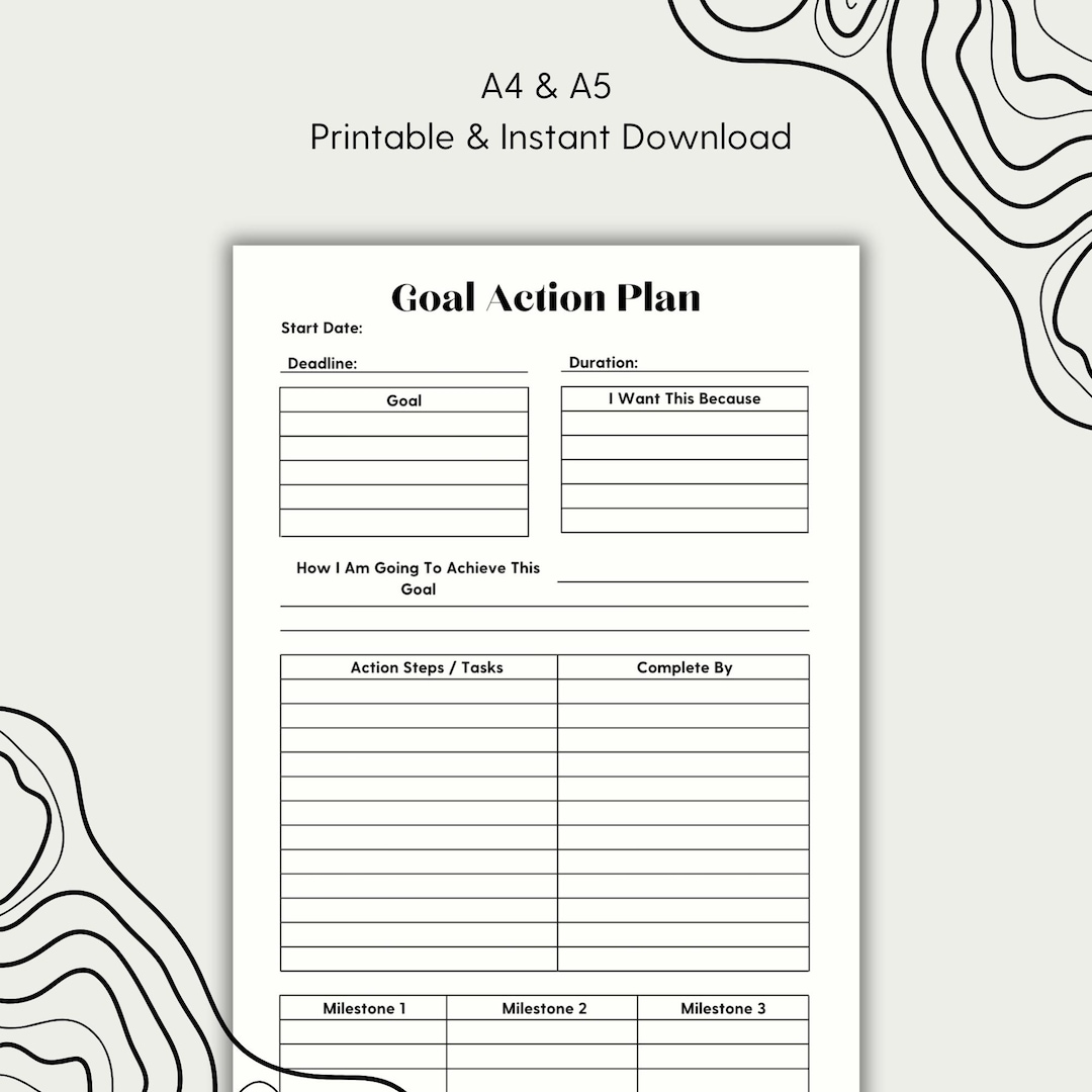 Goal Action Plan Printable Track Deadlines, Action Steps, Milestones ...