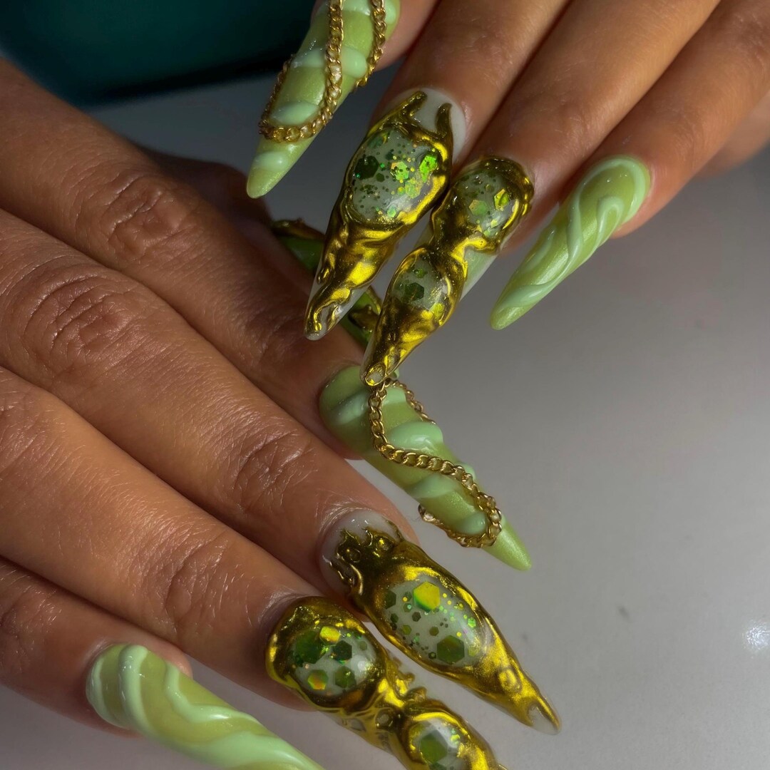 Emerald Venom - 3D High Quality Hand Crafted Press on Nails - Luxury ...