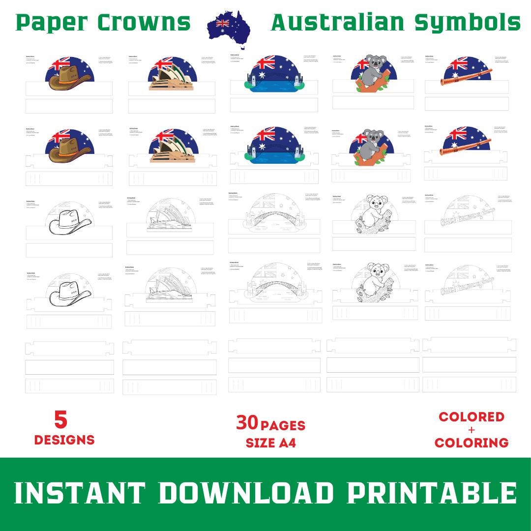 Australian Flag Paper Crowns, 30 Pcs Headbands Crowns for Kids, Color ...