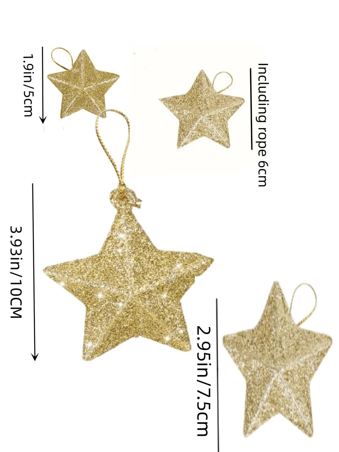 6 Pieces Gold Glitter Star Plastic Christmas Decorations - Mini Gold ...