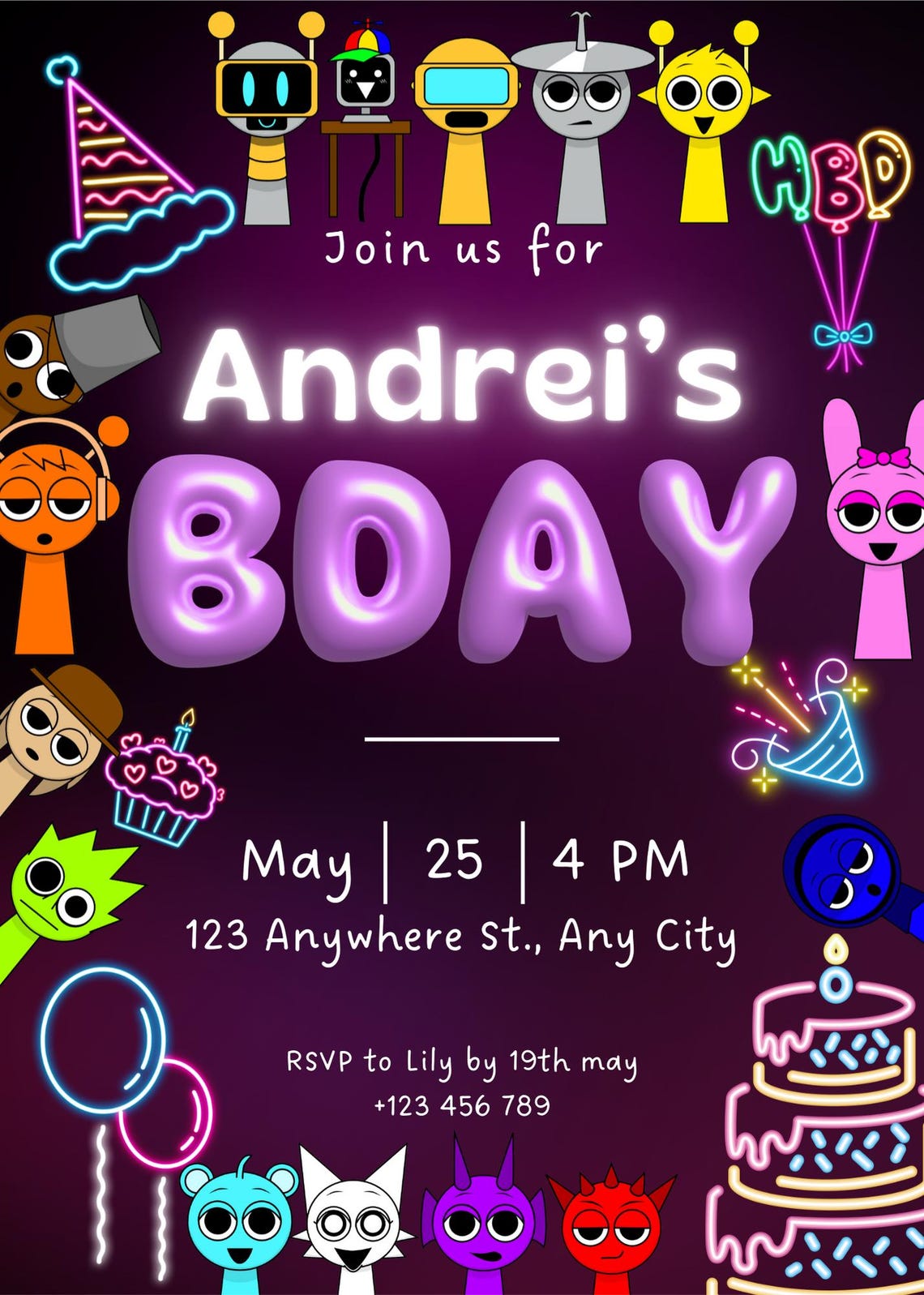 Sprunki Birthday Invitation Template: Customizable Digital Invite ...