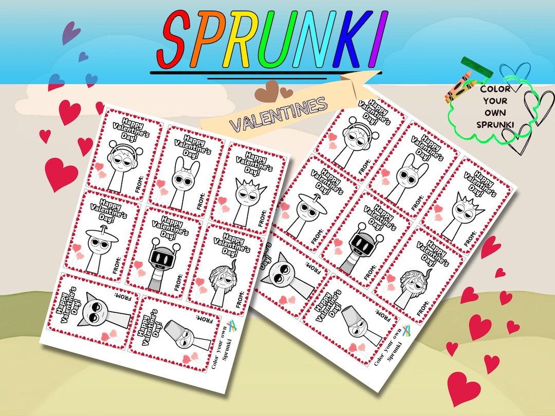 Color and Print-your-own Sprunki Valentine’s Cards – Digital Download ...