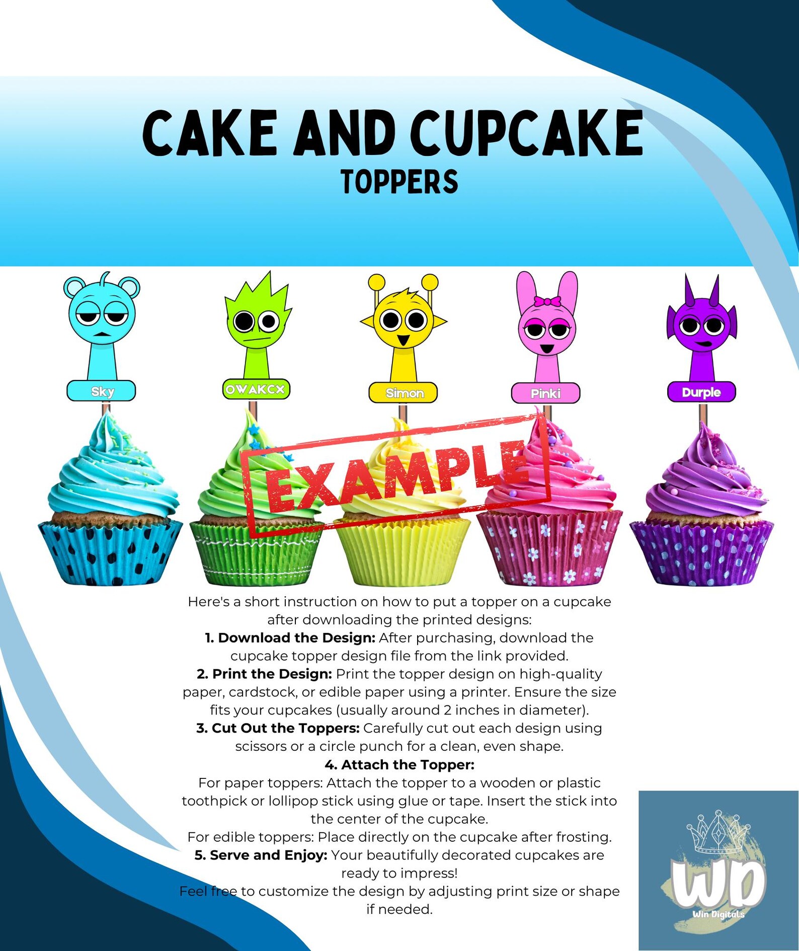 Printable Sprunki Cupcake Toppers & Birthday Banner – Digital Download ...