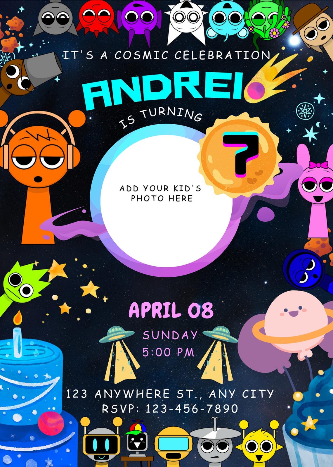 Sprunki Birthday Invitation Template, Customizable 5x7 and 1080x1920 ...