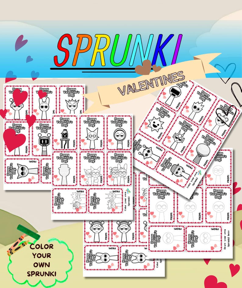 Color and Print-your-own Sprunki Valentine’s Cards – Digital Download ...