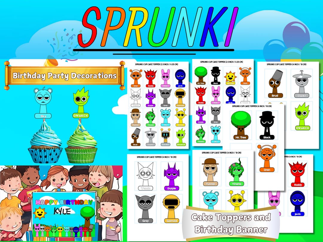 Printable Sprunki Cupcake Toppers & Birthday Banner – Digital Download ...