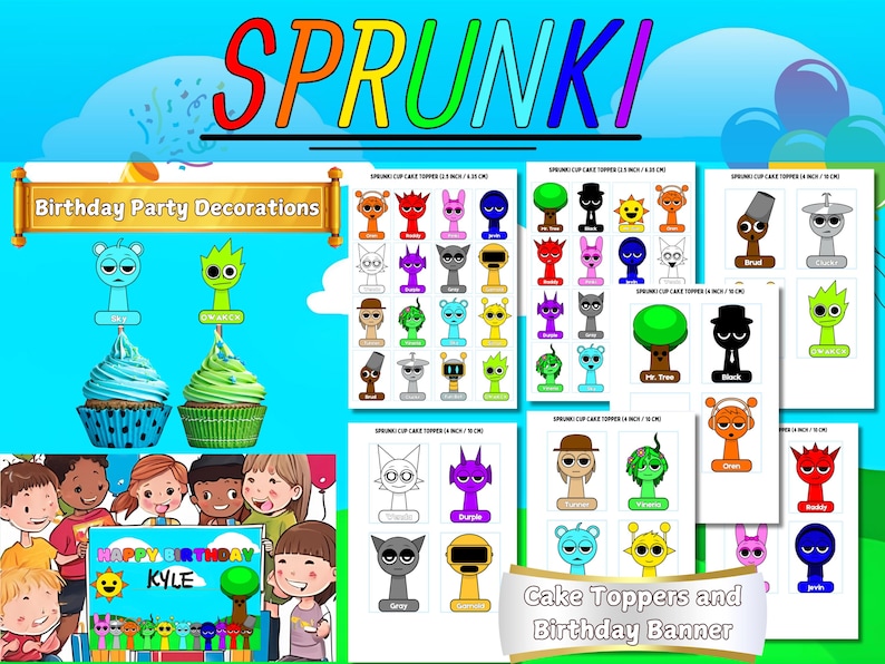 Printable Sprunki Cupcake Toppers & Birthday Banner – Digital Download ...