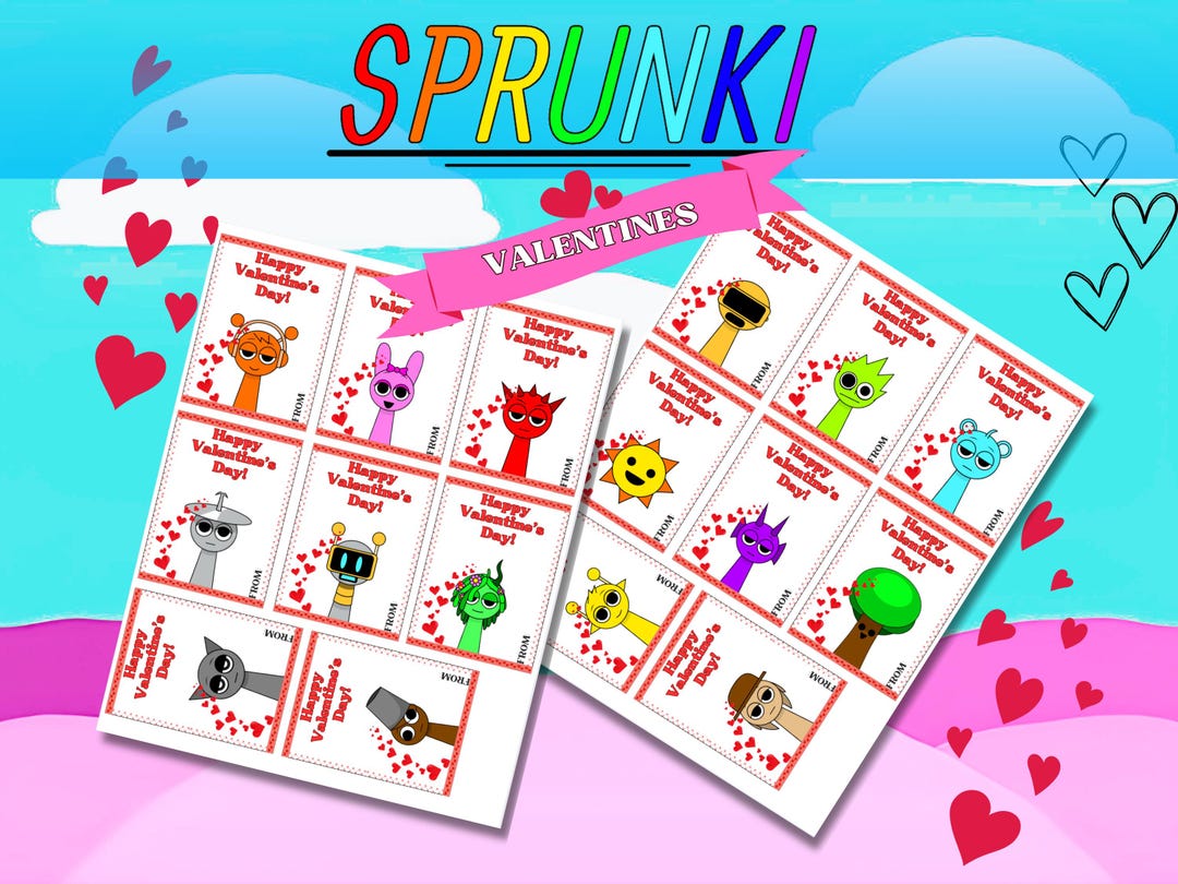 Print-your-own Sprunki Valentine’s Cards – Digital Download for 32 Fun ...