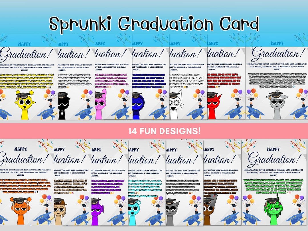 Sprunki Graduation Cards – Digital Download for 14 Fun Designs! - Etsy ...