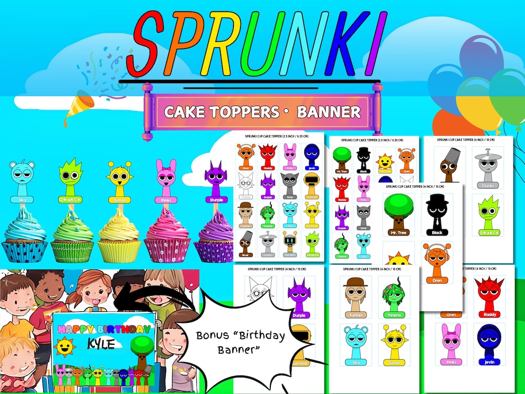 Sprunki Cupcake Toppers & Birthday Banner – Digital Download, Sprunki ...