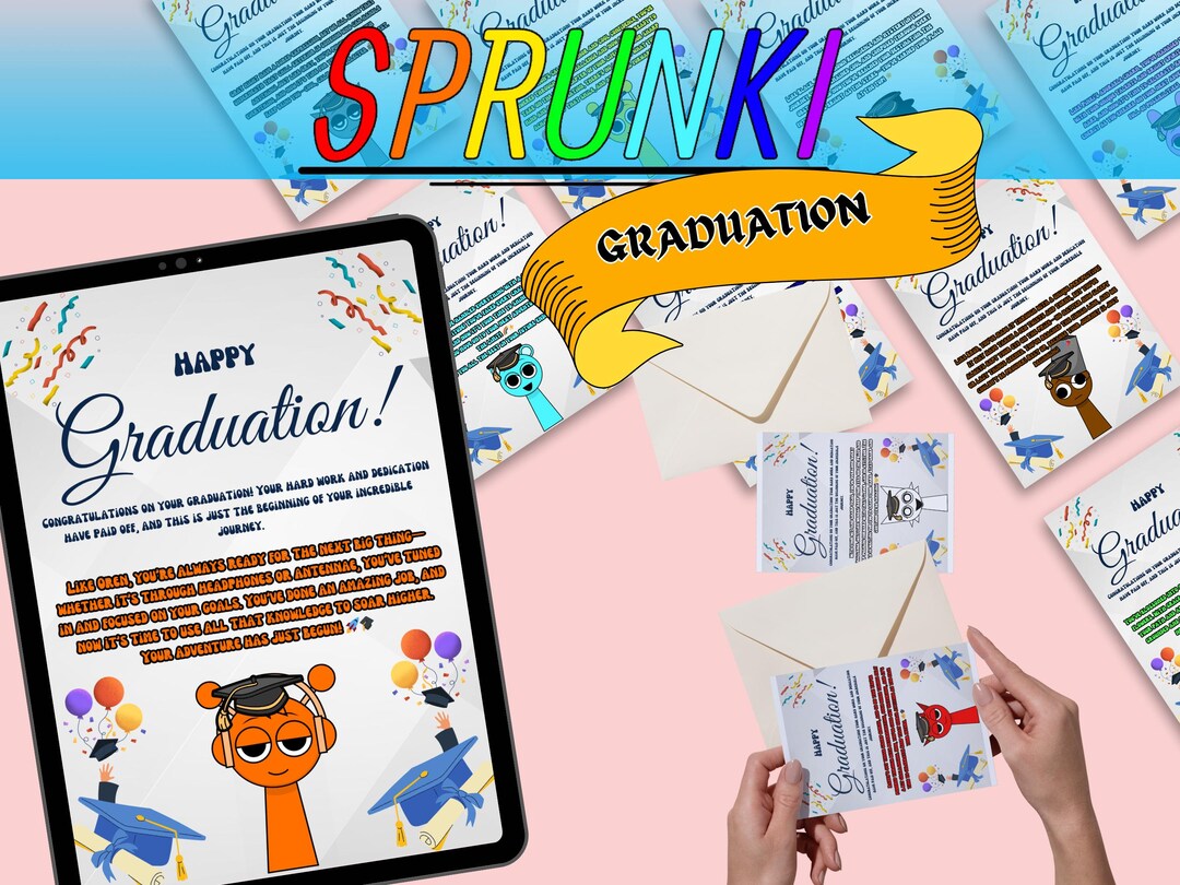 Print-your-own Sprunki Graduation Cards – Digital Download for 14 Fun ...