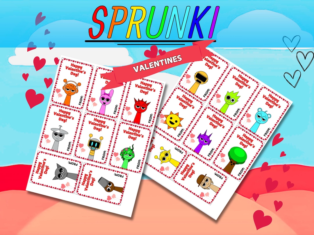 Print-your-own Sprunki Valentine’s Cards – Digital Download for 32 Fun ...