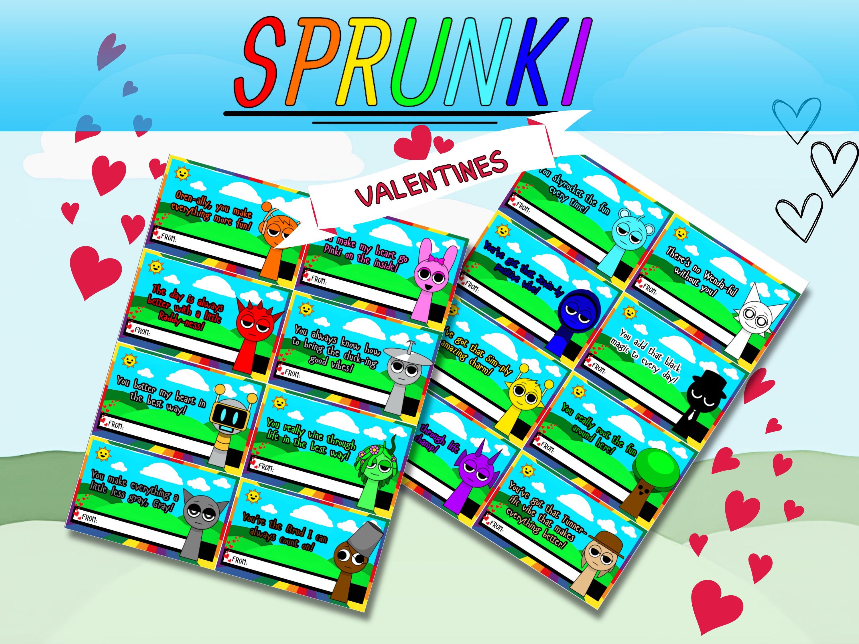 Print-your-own Sprunki Valentine’s Cards – Digital Download for 16 Fun ...
