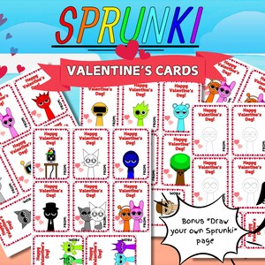 Print-your-own Sprunki Valentine’s Cards – Digital Download for 32 Fun ...