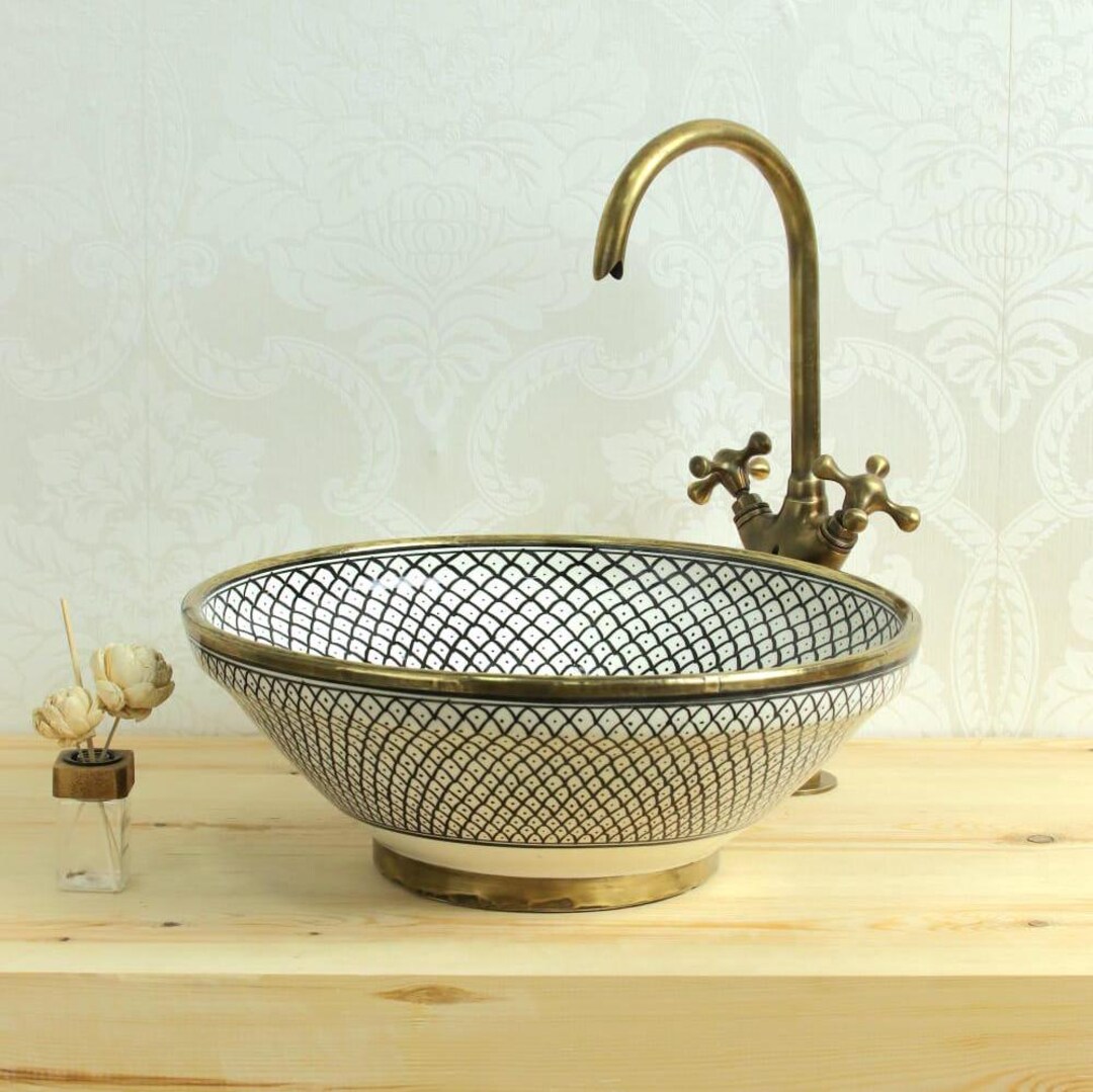 Handmade Ceramic Sink Fish Scales Minimalist Design Black & White ...