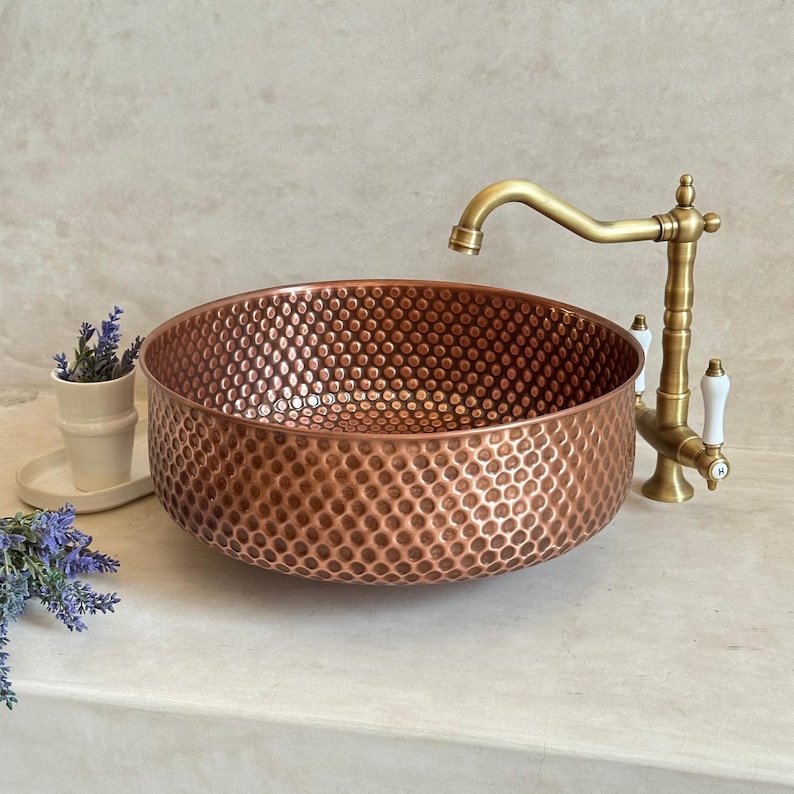 Handmade Hammered Copper Sink – Vintage Bathroom Vessel With Antique ...