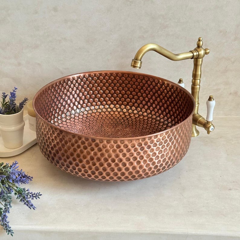 Handmade Hammered Copper Sink – Vintage Bathroom Vessel With Antique ...