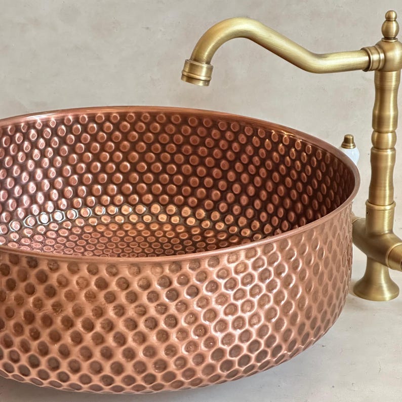 Handmade Hammered Copper Sink – Vintage Bathroom Vessel With Antique ...