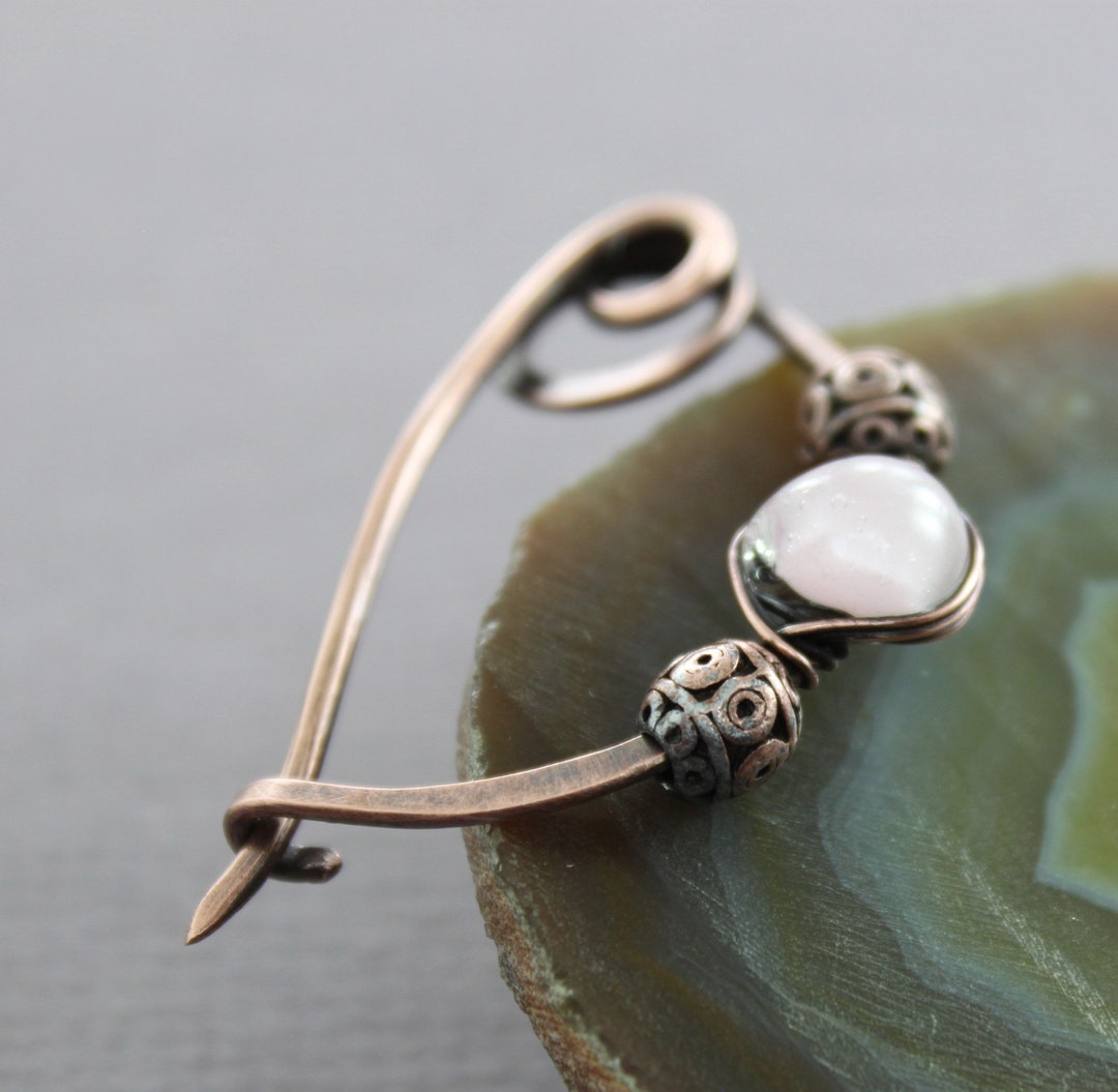 Small Semi Circle Scarf Pin or Shawl Pin With Dusty Rose Lampwork Bead ...