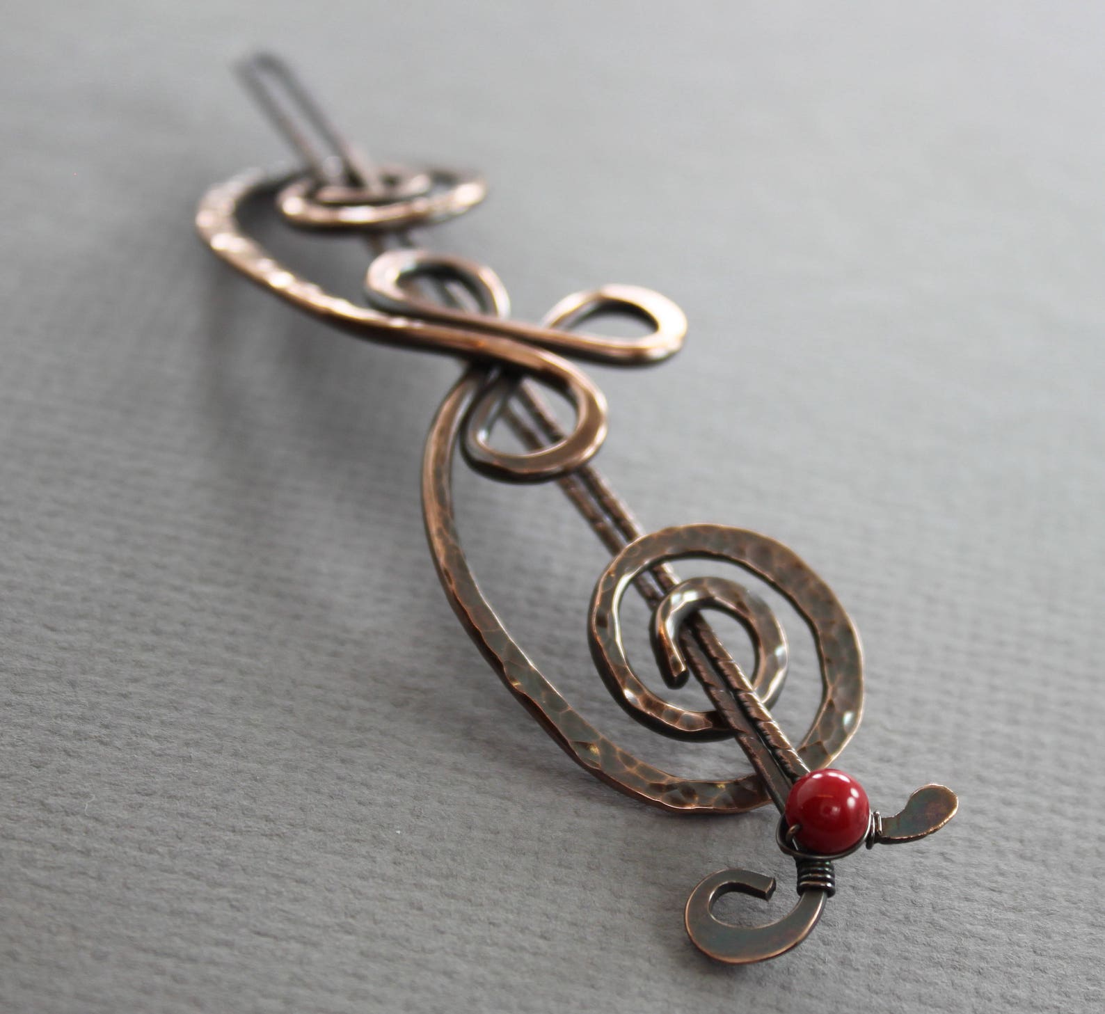 Large Copper Hair Barrette With Coral Stone Hair Pin Hair | Etsy