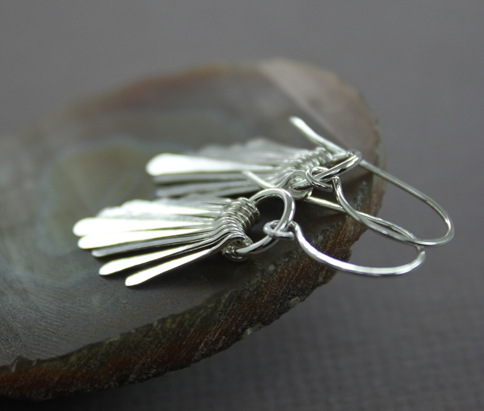 Sterling Silver Hammered Fringe Bars Dangle Earrings Stick | Etsy