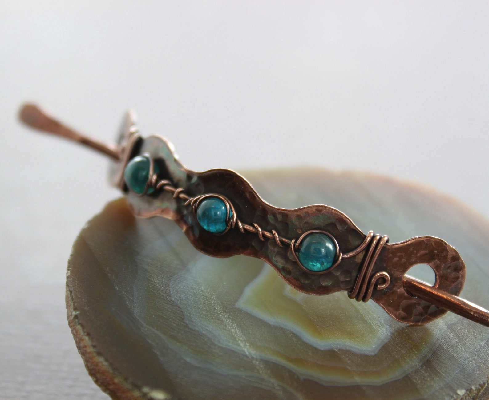 Copper Bun Holder With Blue Apatite Stones Hair Cuff Hair - Etsy