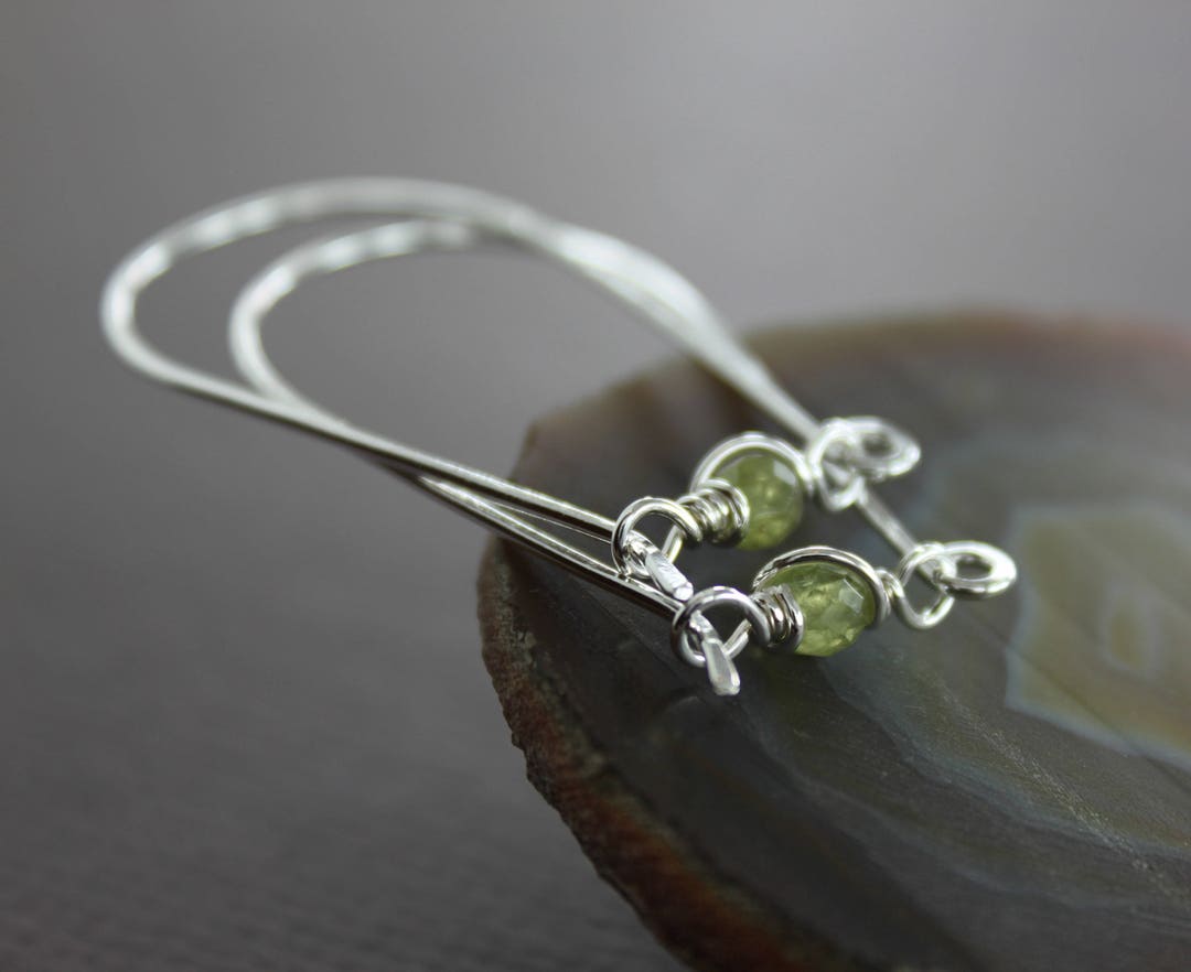 Sterling Silver U-shape Hoop Earrings With Green Amethyst - Etsy