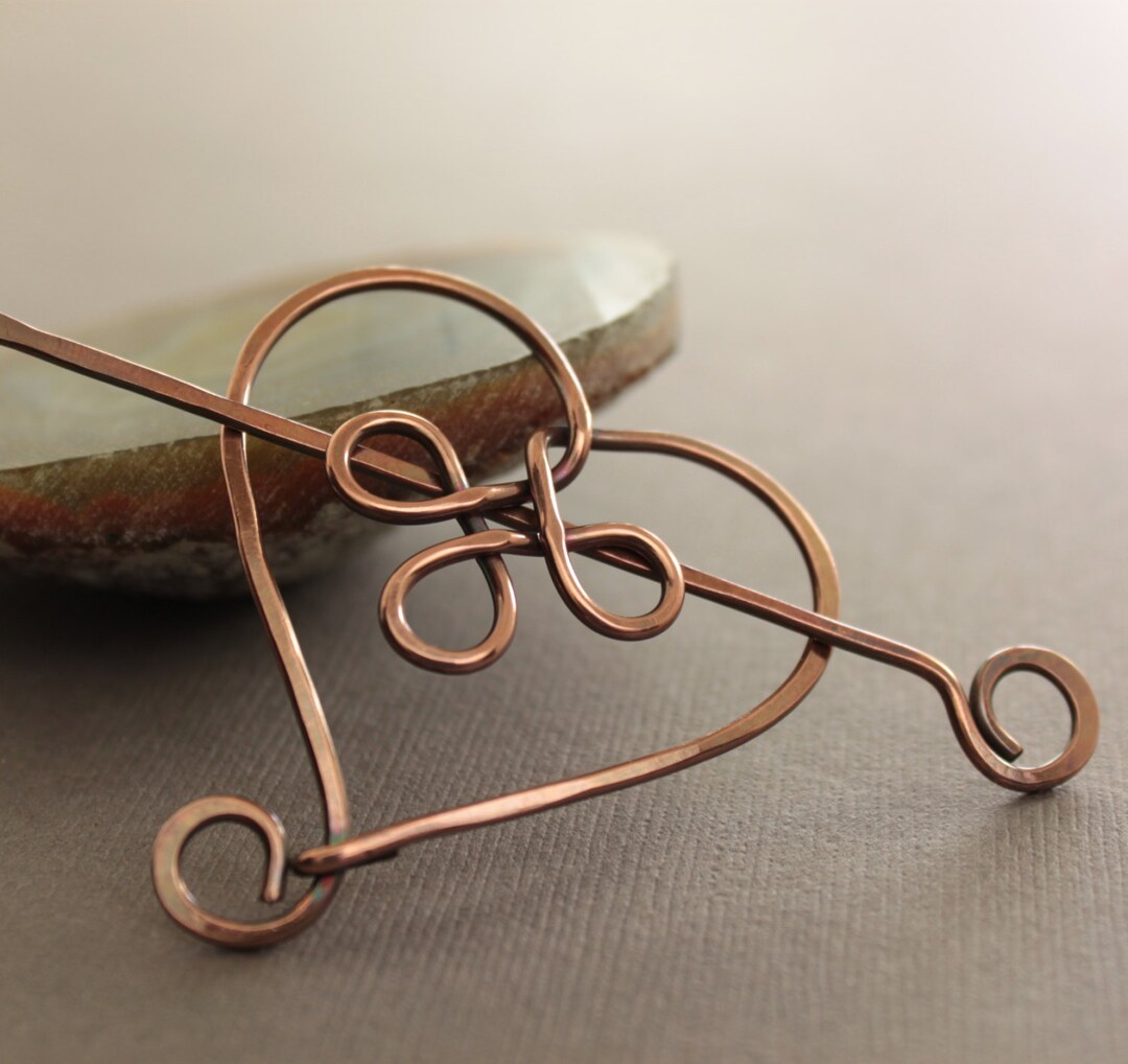 Celtic Heart Copper Shawl Pin: Hand Forged Sweater Clasp - Etsy