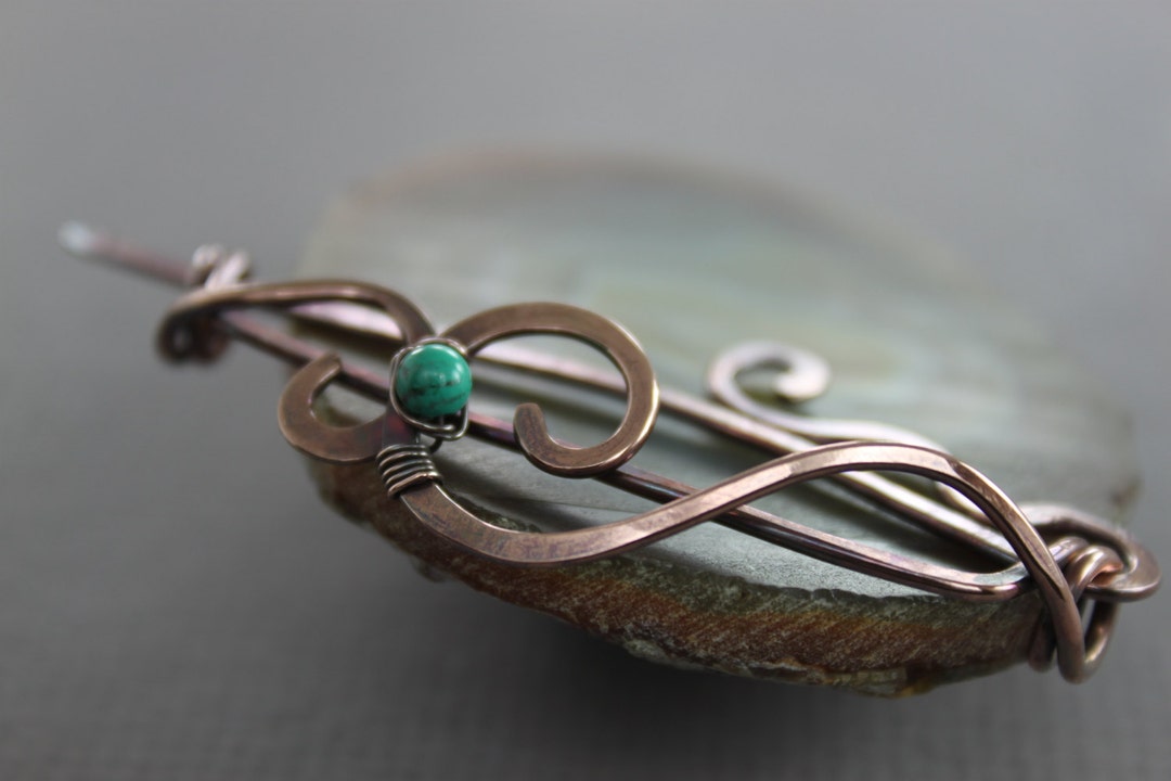 Hand Forged Copper Shawl Pin With Turquoise Stone - Etsy