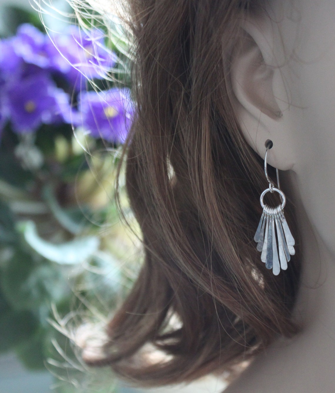 Sterling Silver Hammered Fringe Bars Dangle Earrings Stick | Etsy