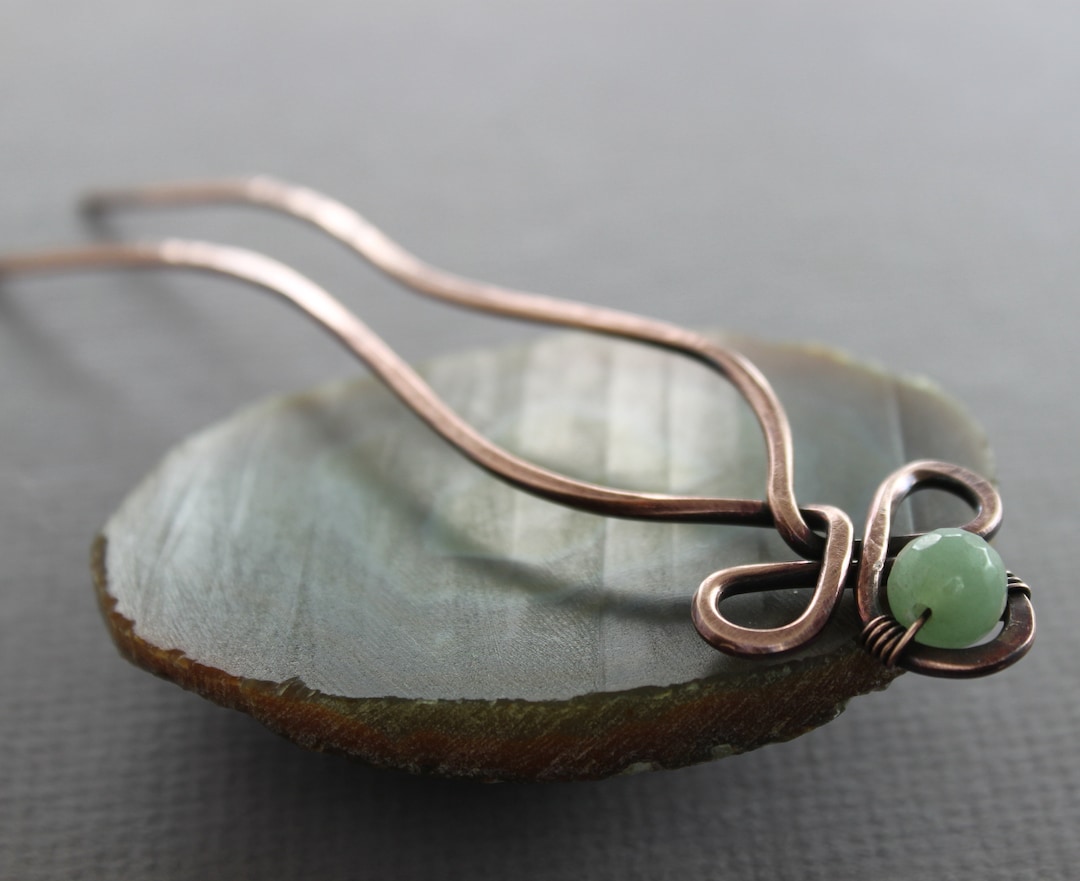 Celtic Knot Copper Hair Fork Pin With Green Aventurine Stone - Etsy