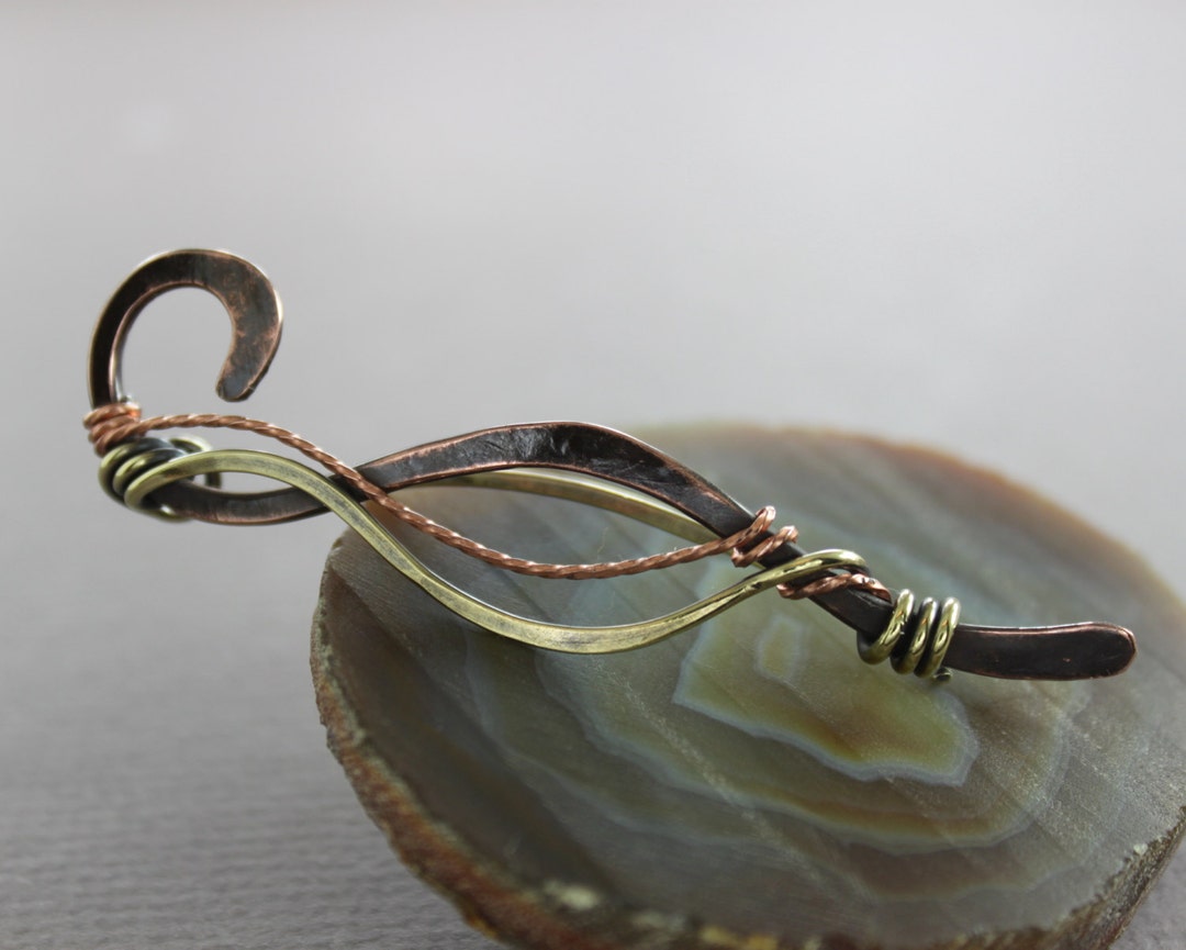 Hand Forged Mix Metal Shawl Pin: Copper & Brass Knitting Accessory - Etsy