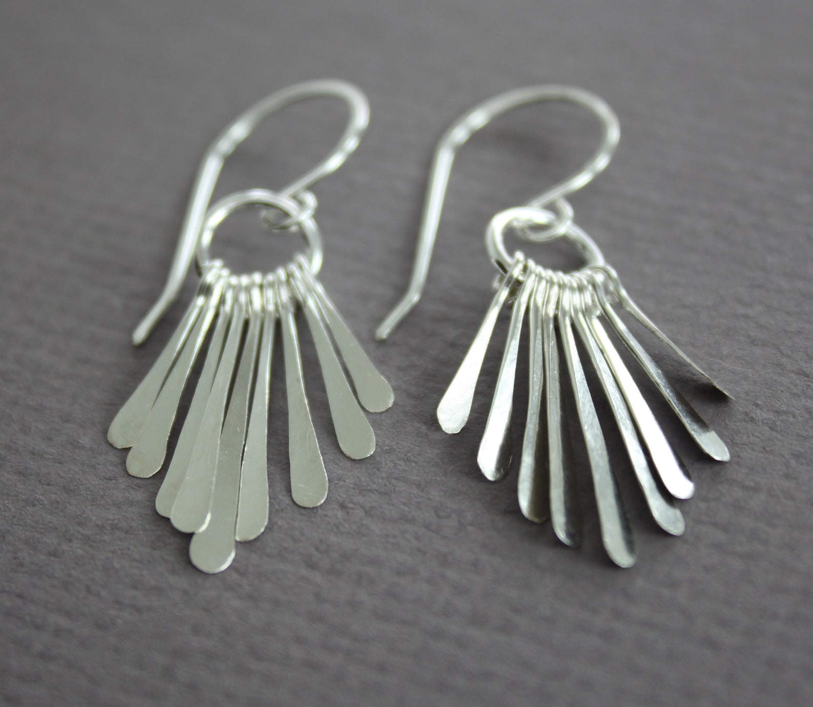 Sterling Silver Hammered Fringe Bars Dangle Earrings Stick | Etsy