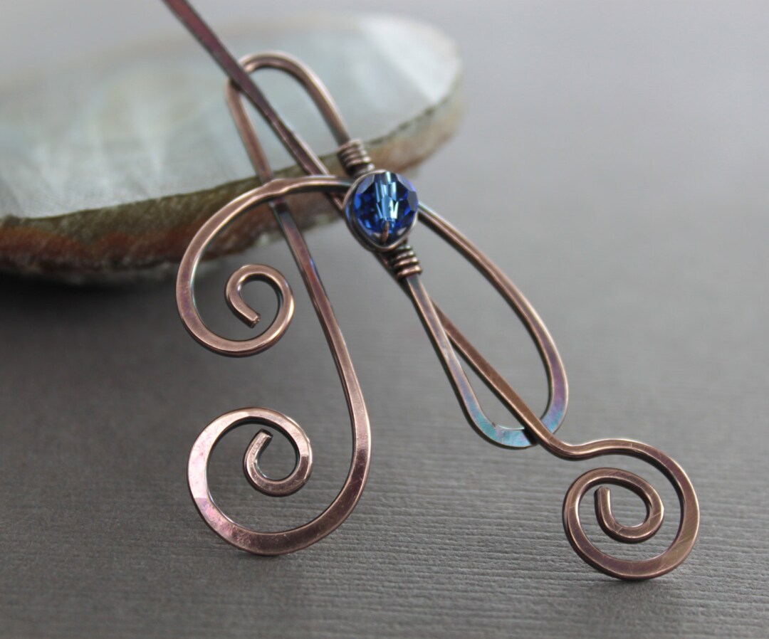 Personalized Initial Shawl Pin: Hand Forged Copper Brooch With Crystal ...