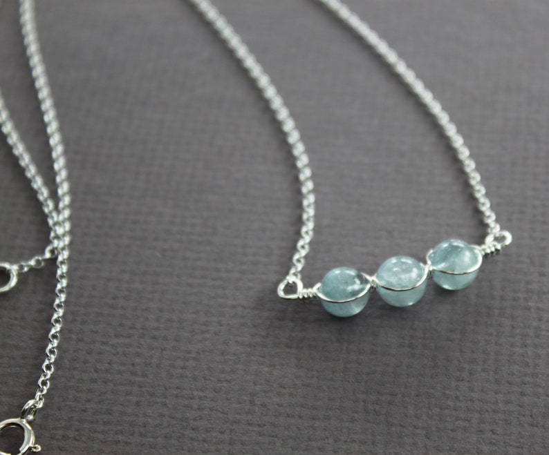 Pale Blue Aquamarine Sterling Silver Necklace Beaded Row Etsy