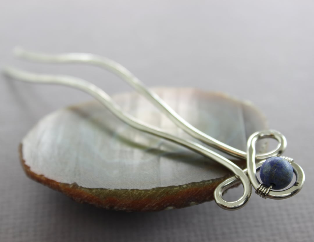 Celtic Knot Hair Fork Pin: Lapis Lazuli Stone, German Silver - Etsy