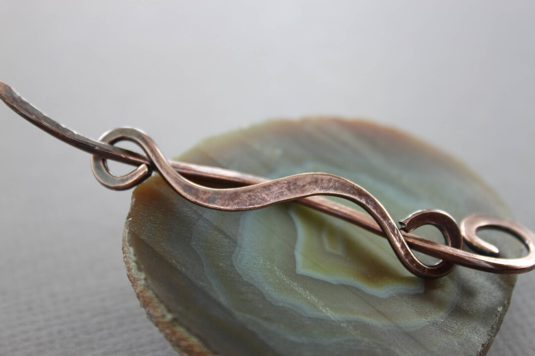 Hand Forged Copper Shawl Pin: Wavy Cardigan Clasp, Hair Slide - Etsy