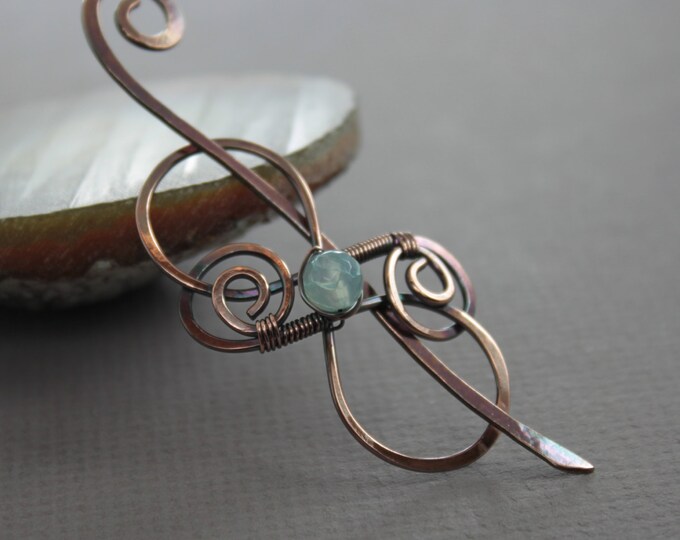 Infinity Shawl Pin or Scarf Pin With Copper and Aquamarine - Etsy