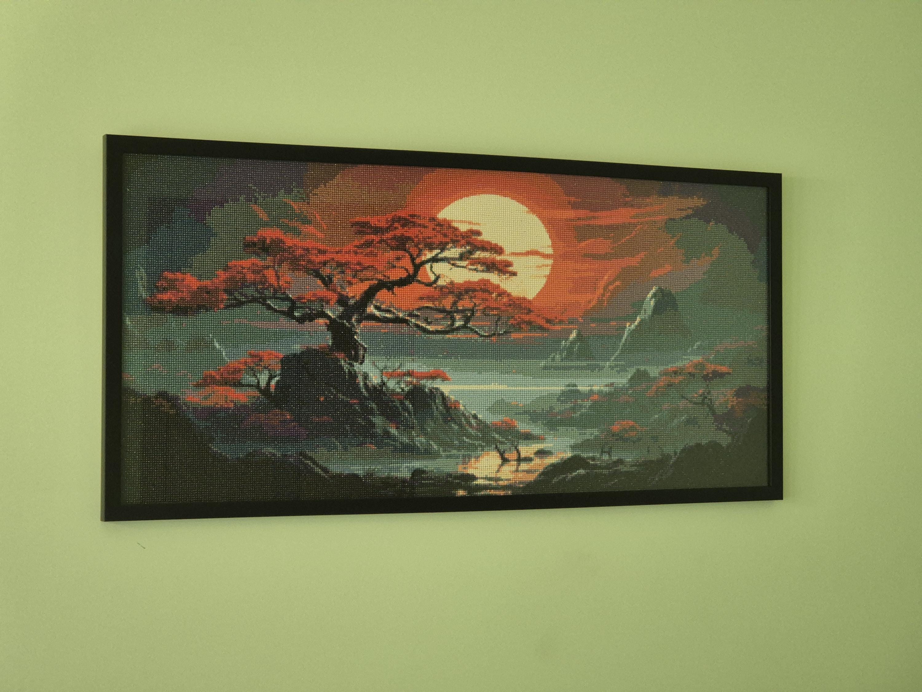 Full Moon Red Tree Landscape, Finished Diamond Painting 100x50 Cm/39x20 ...