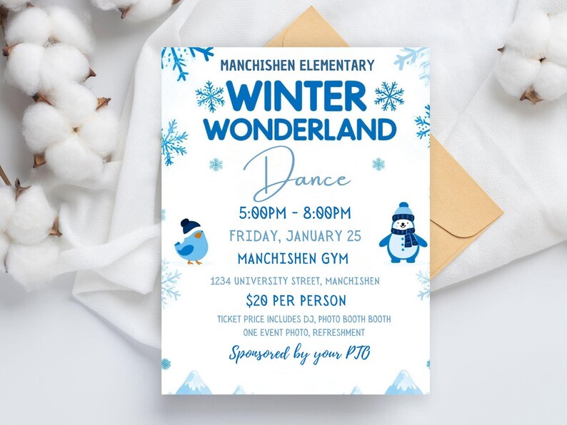 Editable Winter Wonderland School Dance Flyer, PTO PTA Winter ...