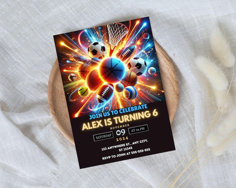 Neon Sports Invitation Template: All-star Theme (digital Download) - Etsy