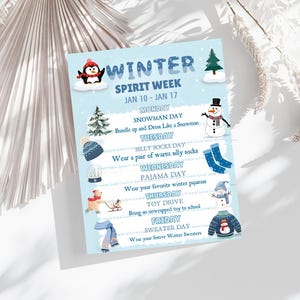 Winter School Spirit Week Itinerary: Editable CANVA Template (8.5x11 ...