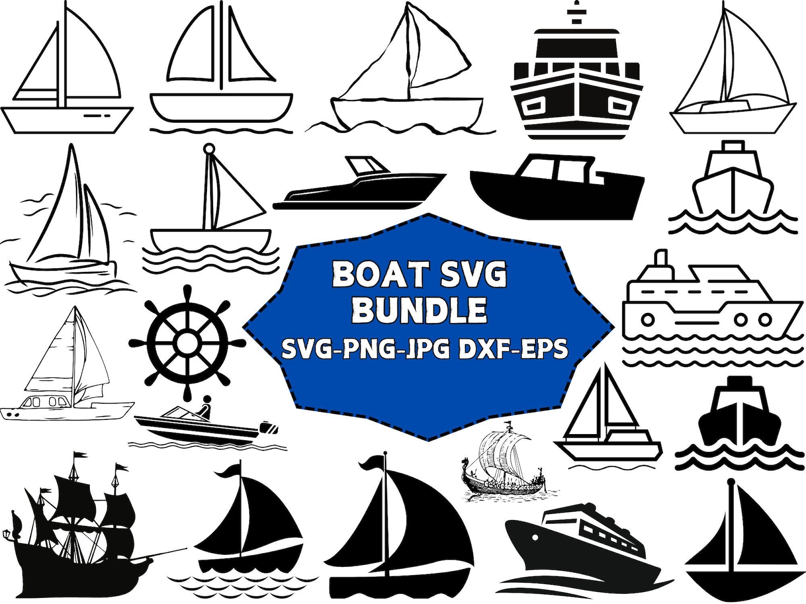 Boat SVG Bundle: Sailboat, Ship, Speedboat Clipart (digital Download ...