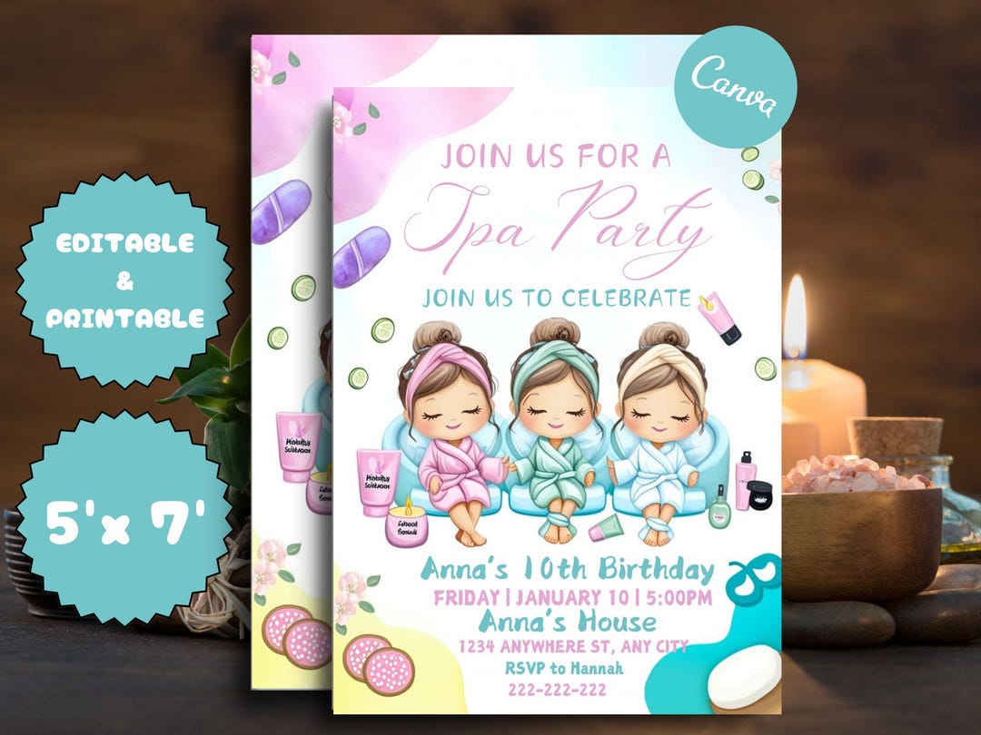 Spa Party Invitation, Spa Girls Birthday Invitation, Tween Birthday Spa ...
