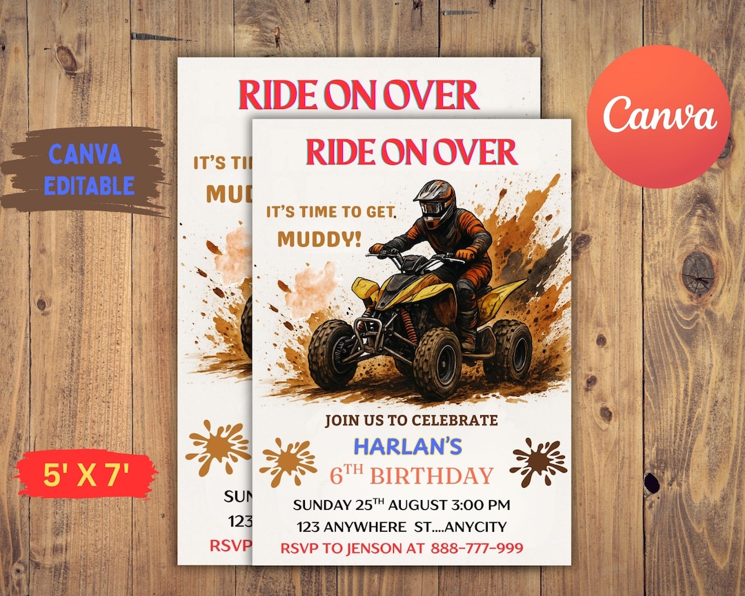 ATV Birthday Party Invitation: Quad Bike Adventure, Printable Template ...