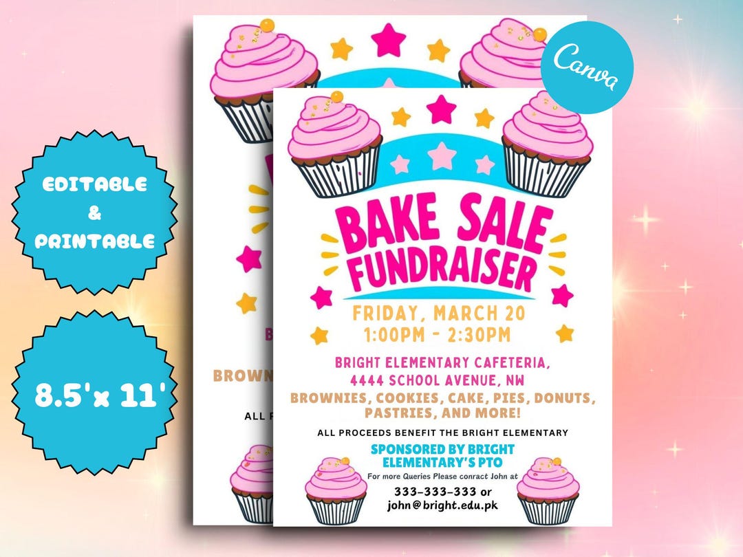 Editable Bake Flyer Template, PTA Fundraiser Sign (canva, 8.5"x11") - Etsy