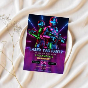 EDITABLE Laser Tag Birthday Invitation, Laser Tag Party Invite Template ...