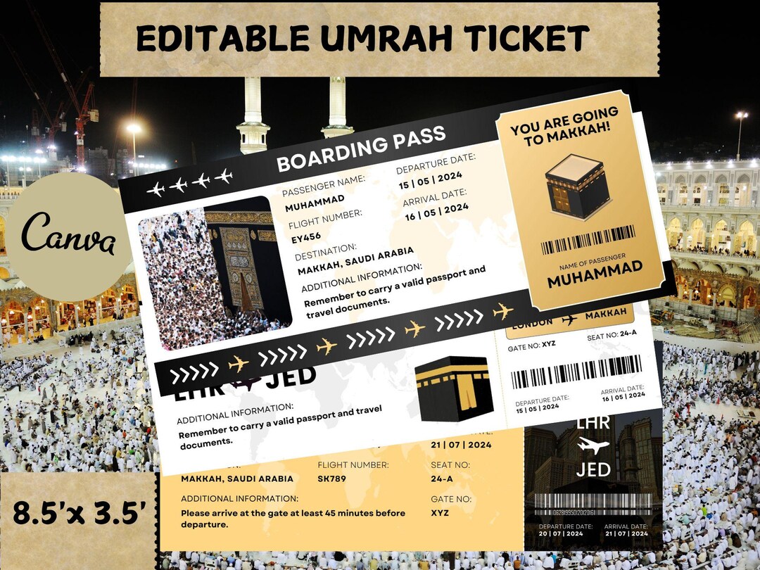 Editable Hajj Boarding Pass: Umrah Mubarak Plane Ticket (digital ...